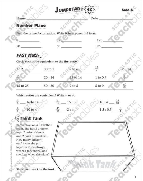 Independent Practice: Grade 6 Math Jumpstart 42 | Printable Skills ...