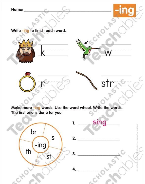 Ing Word Family Printables Word Family List Worksheet ( Ine, Ing And