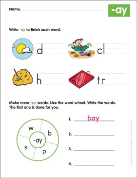 Free Printable Ay Word Family Worksheets