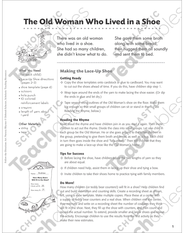 The Old Woman Who Lived in a Shoe: Art Activity | Printable ...