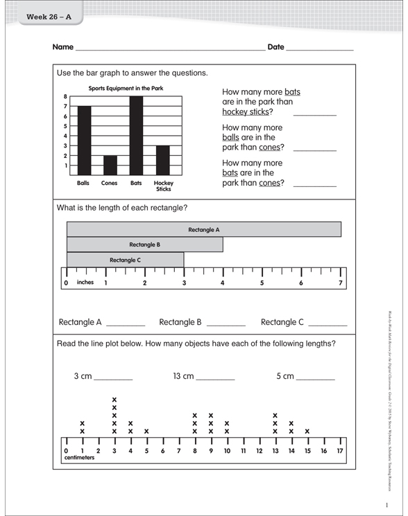 Math Review: Bar Graphs; Measuring Length; Line Plots | Printable ...