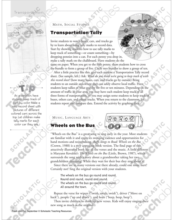 Transportation Tally and The Wheels on the Bus Extension Activity ...