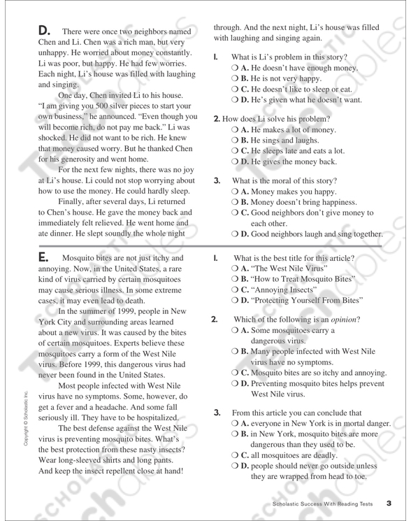 Reading Skills Practice Test 8 (Grades 4-5) | Printable Test Prep ...