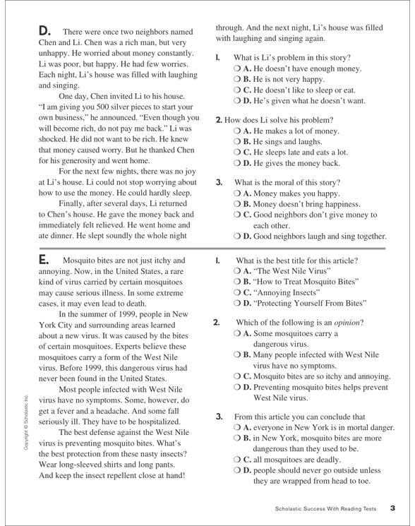 Reading Skills Practice Test 8 (Grades 4-5) | Printable Test Prep ...