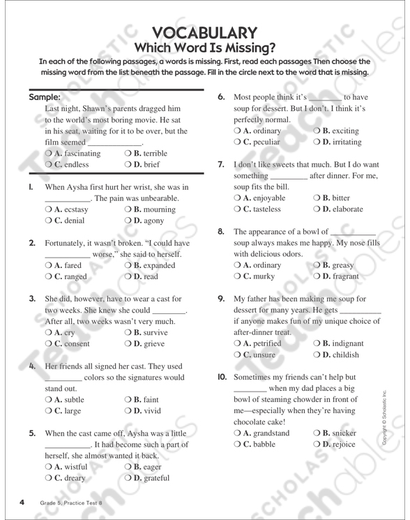 Reading Skills Practice Test 8 (Grades 4-5) | Printable Test Prep ...