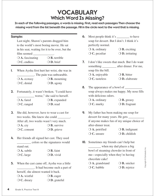 Reading Skills Practice Test 8 (Grades 4-5) | Printable Test Prep ...