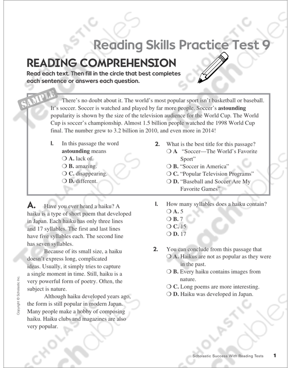 Reading Skills Practice Test 9 (Grades 4-5) | Printable Test Prep ...