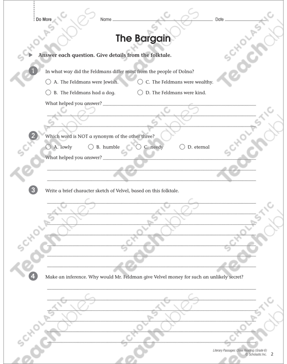 The Bargain: Close Reading Passage | Printable Lesson Plans, Ideas and ...