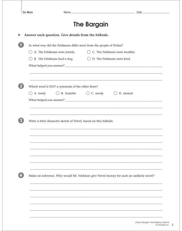 The Bargain: Close Reading Passage | Printable Lesson Plans, Ideas and ...