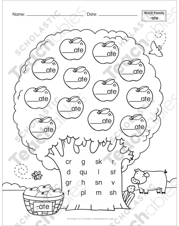 Long Vowel (-ate): Word Family Tree | Printable Skills Sheets