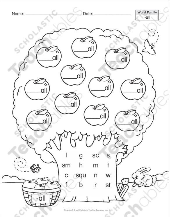 Variant Vowels (-all): Word Family Tree | Printable Skills Sheets