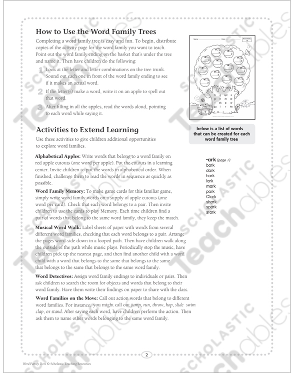 Variant Vowels (-ark): Word Family Tree | Printable Skills Sheets