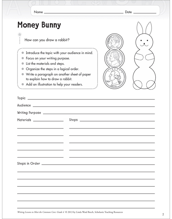 Money Bunny: Explanatory Writing Lesson | Printable Assessment Tools ...