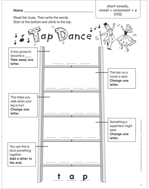 Tap Dance (short vowels, vowel + consonant + e (VCE)) Word Ladder (K-1 ...