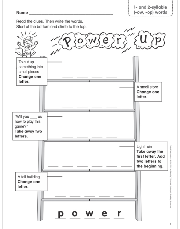 Power Up (1- and 2-syllable (-ow, -op) words) Word Ladder (K-1 ...