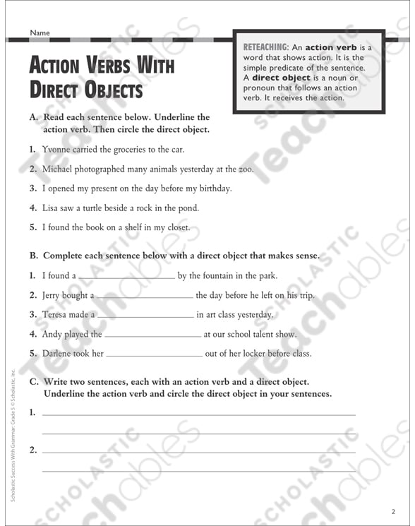 List Of Action Verbs Second Grade