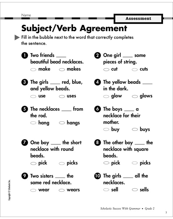 Subject/Verb Agreement Grade 5 Collection | Printable Leveled Learning ...