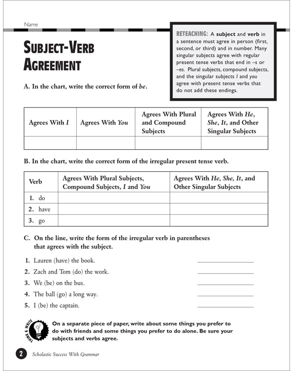 Subject/Verb Agreement Grade 5 Collection | Printable Leveled Learning ...