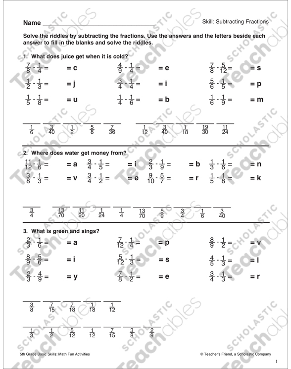Fractions w/Like Denominators Grade 5 Collection | Printable Leveled ...