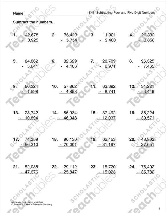 4-Digit Subtraction Grade 4 Collection | Printable Leveled Learning ...