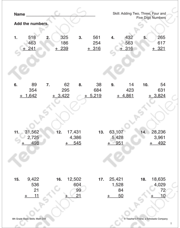 4-Digit Addition Grade 5 Collection | Printable Leveled Learning ...